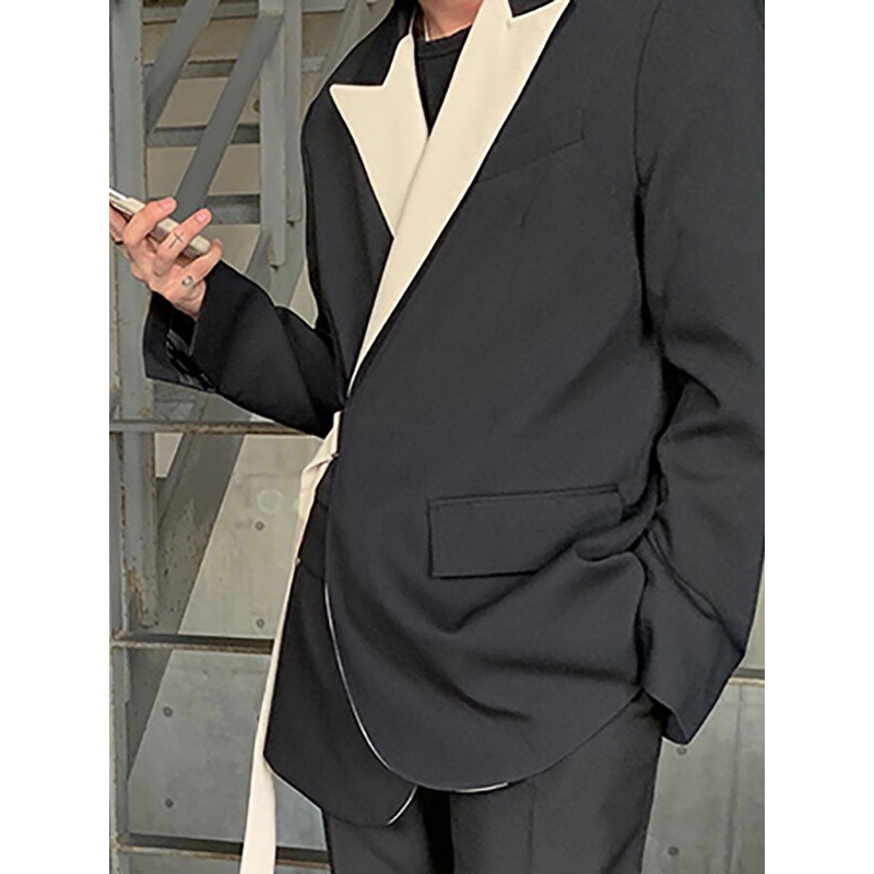 Men Irregular Patchwork Belted Casual Long Sleeve Blazer Sale - Mskufo ...