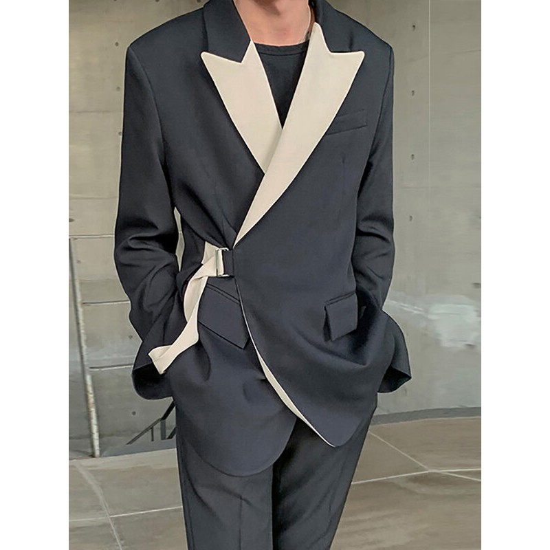 Men Irregular Patchwork Belted Casual Long Sleeve Blazer Sale - Mskufo ...